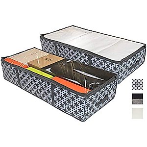 COMPONO 2 Pack Under Bed Storage Containers for Under The Bed Storage with Large Clear Window Carry Handles. Creates Storage Under Bed Organizer for Any Household Items (Pattern, Underbed Storage)