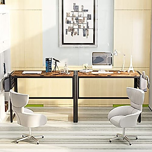 AWQM Computer Desk 39-Inch Writing Desk Home Office Small Study Workstation Industrial Style PC Laptop Table with Storage Bag and 4 Bars, Retro Brown and Black