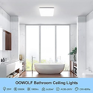 OOWOLF 25W 5000K LED Flush Mount Ceiling Light Fixture Ultra Slim, 12inch Waterproof Bathroom Square LED Ceiling Lamp Fixture Without Flicker, 85Ra+ Daylight White for Kitchen Bedroom Hallway Office