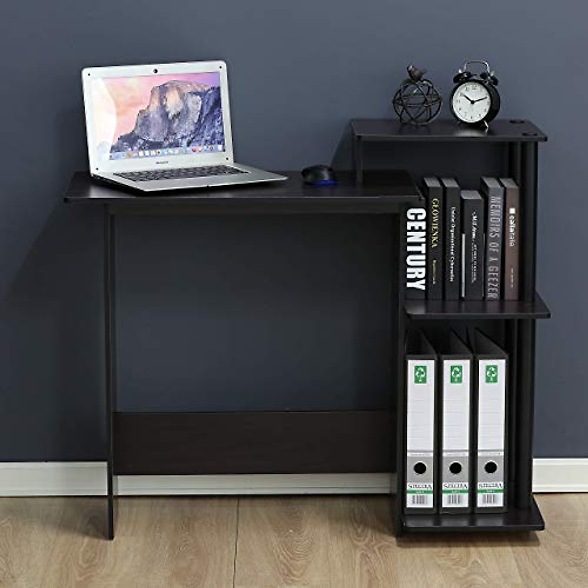 Furinno Efficient Home Laptop Notebook Computer Desk with Square Shelves, Dark Walnut