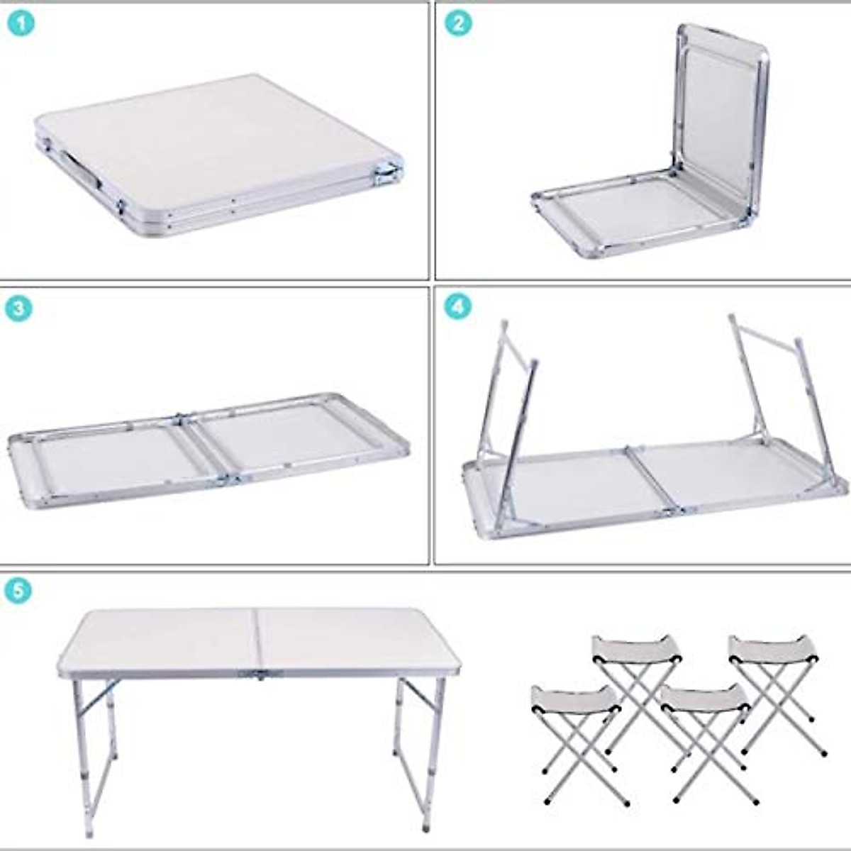 Outdoor Table and Chair Set Camping Aluminum Alloy Picnic Barbecue Table, Waterproof and Durable Folding Table, Outdoor Folding Table and Chair, for 4 People, 120x60cm