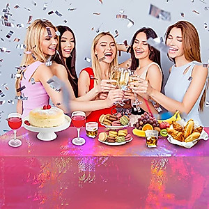 4 Pack Hot Pink Iridescence Plastic Tablecloths Shiny Disposable Laser Rectangle Table Covers Holographic Foil Tablecloth Party Decorations Birthday Bridal Wedding Christmas, 54 x 108 Inch