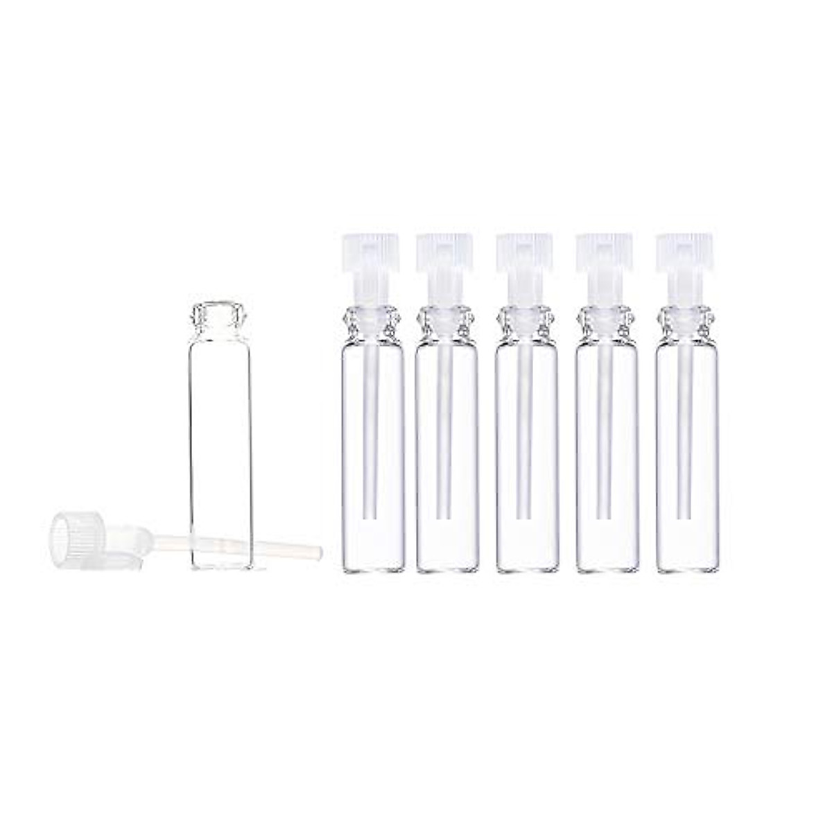 JJKMALL- 100PCS 1ml 1/4 Dram Empty Glass Perfume Sample Bottle Vials with 3ml 1pcs Droppers Samplers for Essential Oils Aromatherapy caps with