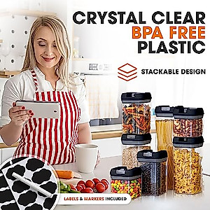 Cheer Collection Airtight Food Storage Containers, Kitchen Storage Containers for Pantry, Set of 7 Food Containers with Lids Airtight, Pantry Storage Containers & Organizers with Lids, Black