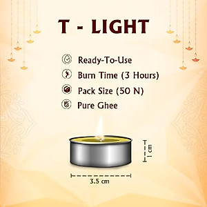 50 Pcs Pure Ghee Deepak/Tea Light Candle with 3 Hours Burning Time for Home & Festival Decor (50 Tea Lights) by Shubhkart
