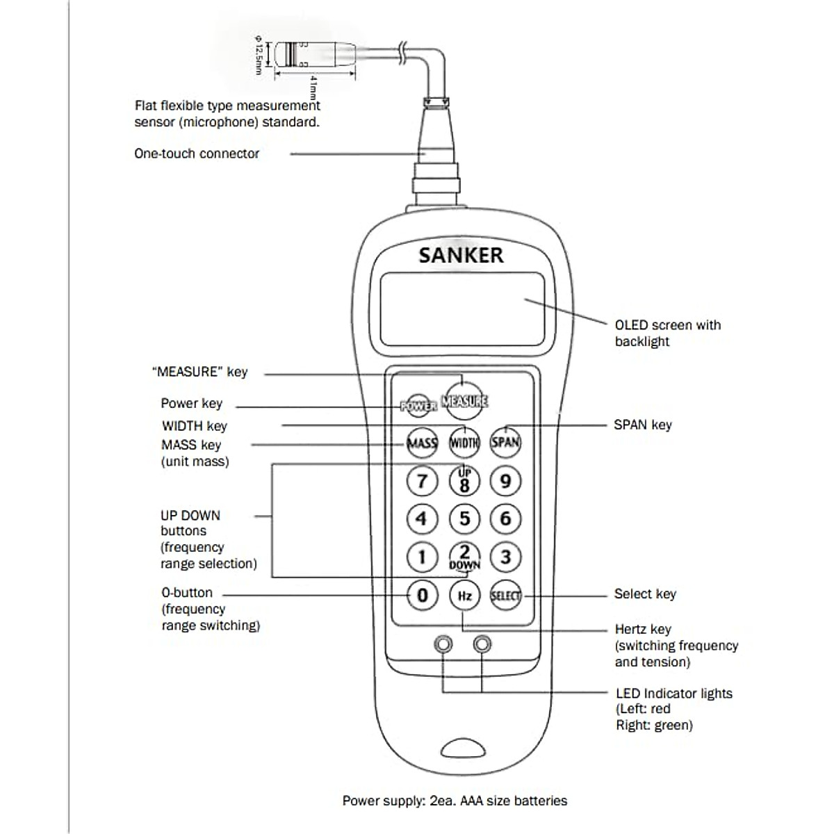 Sonic Belt Tension Meter U-508 SANKER Belt Tension Tester Tensiometer with Frequency Range 10Hz to 5000Hz Tension Range 0.01 to 99900N