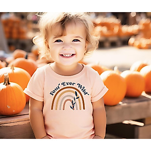 Four Ever Wild Rainbow 4th Birthday Shirts for Baby Toddler & Youth Girls Peach Shirt 4T