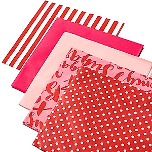 Packanewly Gift Wrap Tissue Paper for Valentine's Day - 100 Sheets Bulk Wrapping Paper Decorative Art for Gift Wrap, Flower, Pom Pom - 20x20 inch (Red, Pink, Stripe, Dot)