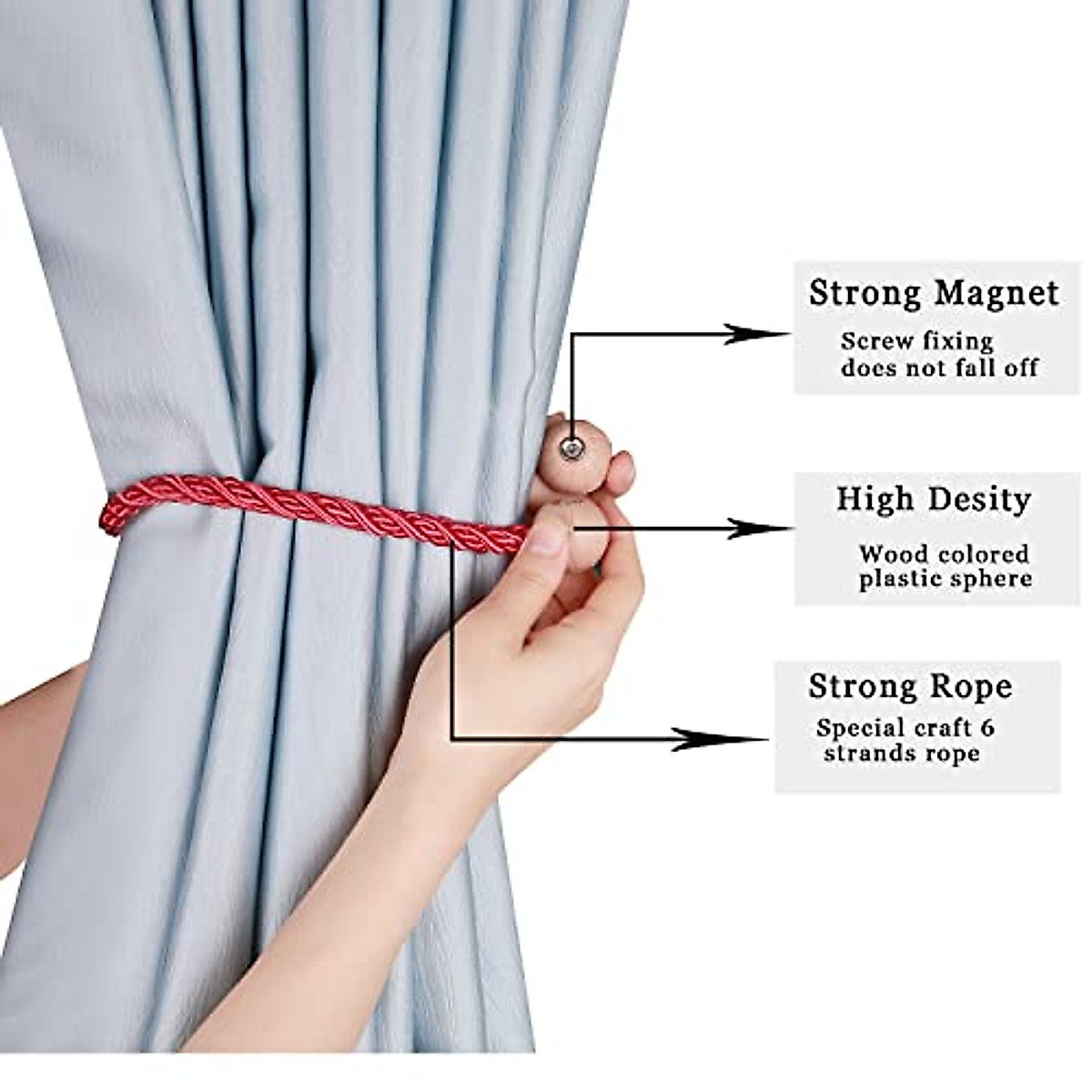 Fenghuangwu 2 Pack Magnetic Curtain Tiebacks for Drapes,Outdoor Elegant Decorative Tie Backs Weave Holdbacks for Blackout Sheer Window Treatment, Upgrade (Silver, Ball)