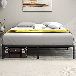 DUMEE King Size Bed Frame Heavy Duty Platform King Bed Frame No Box Spring Needed with Storage, Reinforced Support Noise Free, 14 Inch Textured Black