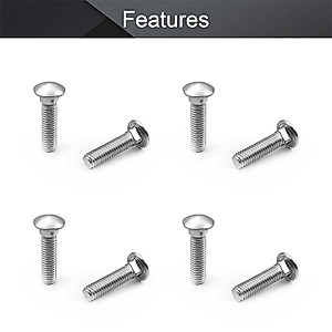 MroMax 100PCS Carriage Bolts M6x25mm Half Round Head Square Neck Bolt Fasteners 304 Stainless Steel Neck Carriage Bolt Silver Tone