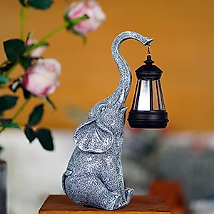 Goodeco Elephant Statue with Solar Lantern - Ideal Gifts for Women, Mom or Birthday, Beautifully Crafted Elephant Lamp Outdoor Statues, Garden Decor Made Easy (Elephant)