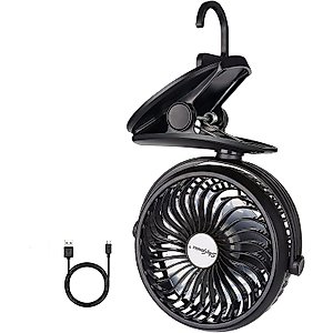 SkyGenius Battery Operated Clip on Stroller Fan, Portable Mini Desk Fan Rechargeable(Black)…