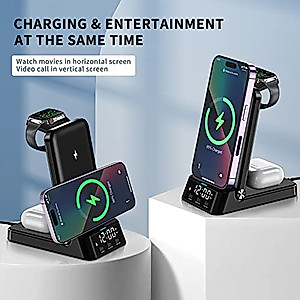 Fast Wireless Charger,4 in 1 Wireless Charging Station with Alarm Clock Compatible with iPhone 14/13/12/11/Pro/Max/XS/XR,Phone Charger Stand Dock for Apple Watch and Airpods(with 20W Adapter)