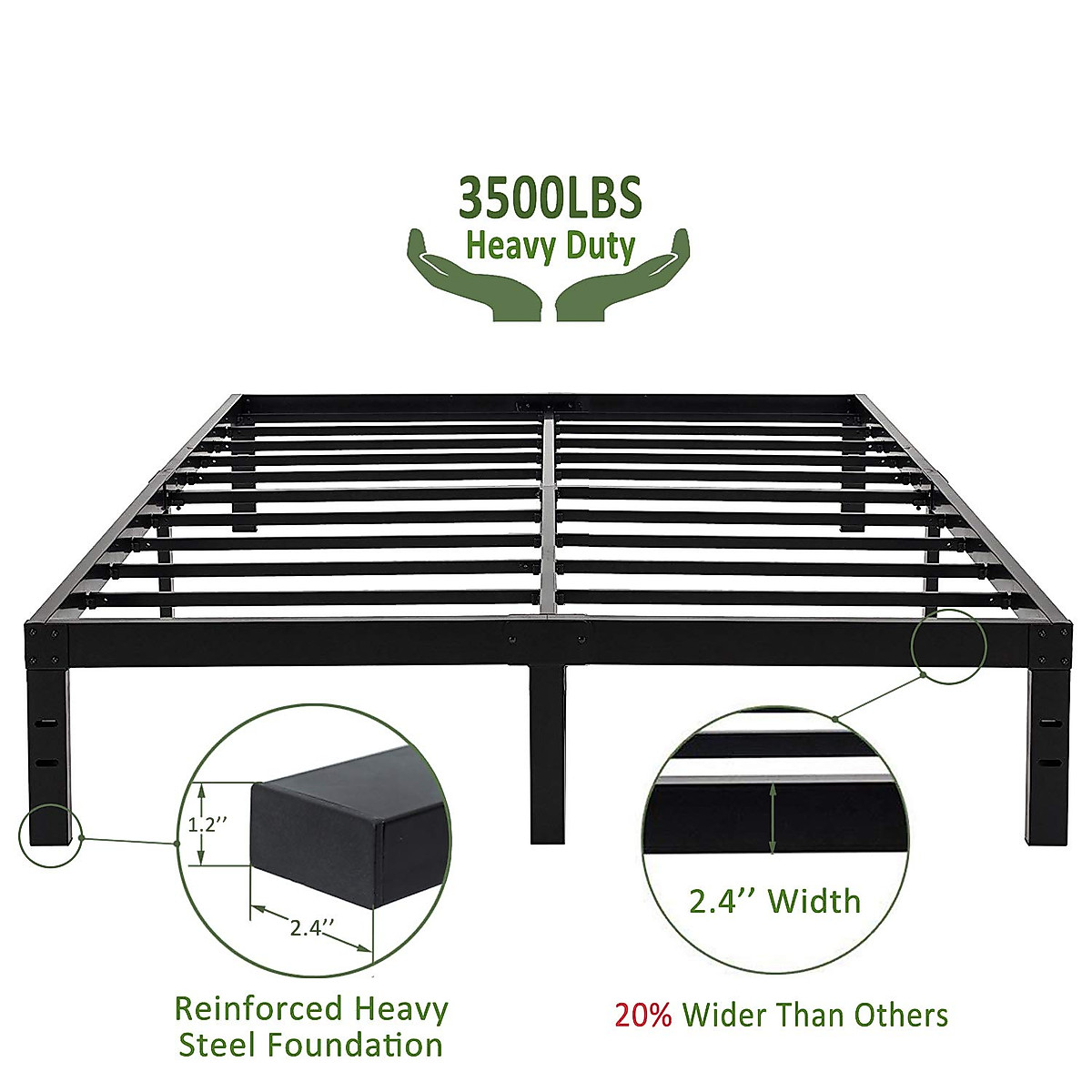 45MinST 14 Inch Reinforced Platform Bed Frame/3500lbs Heavy Duty/Easy Assembly Mattress Foundation/Steel Slat/Noise Free/No Box Spring Needed, California King