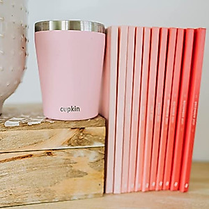 CUPKIN Stackable Stainless Steel Kids Cup Smoothie Tumbler - Powder Coated Insulated Tumblers, BPA Free Lid and Silicone Straw (8 Fl Oz (Pack of 1), Pink)