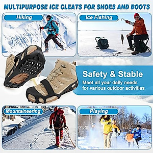 Ice Snow Traction Cleats for Shoes and Boots Non-Slip Crampon Snow Cleats for Winter Walking on Snow and Ice Boots Cleats for Men Women Walking Jogging Hiking (24 Steel Crampons, Size XL)