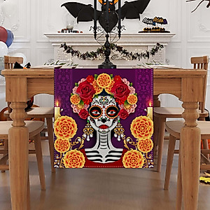 Linen Dia De Los Muertos Table Runner 72 Inches Long Day of The Dead Tablecloth Mexican Fiesta Themed Party Decorations and Supplies for Home Kitchen Dining Room Table