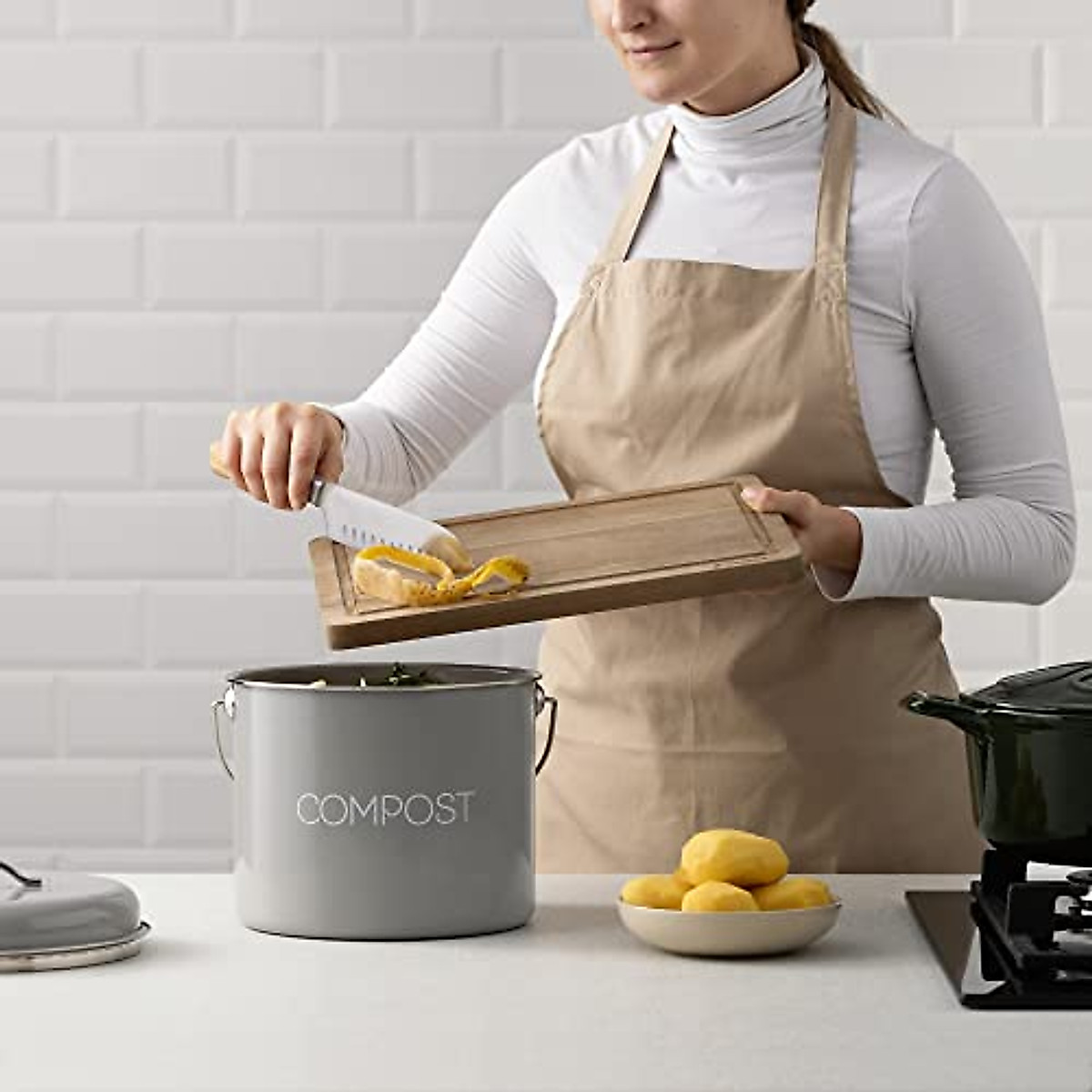 Navaris Metal Compost Caddy Bin - 1.3 Gallon Kitchen Composting Bucket ...