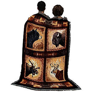 Pure Country Weavers Big Game Heads Blanket by Greg Giordano - Bear Bison Elk Deer Wildlife Lodge Cabin Gift Tapestry Throw Woven from Cotton - Made in The USA (72x54)