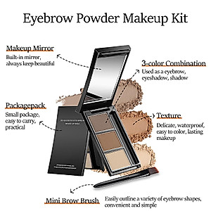 Jutqut Eyebrow Powder Makeup Kit, 3 Colors Eye Brow Tinted Powder Palette, Dark/Light Brown Brow Powder Filler to Shape Natural Eyebrows, Long-Lasting Waterproof Eyebrow Makeup Kit -Set 02