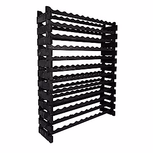 DisplayGifts Stackable Modular Wine Pine Wood Rack Stackable Storage Stand Display Shelves Wobble-Free 12 Rows 144 Bottle Capacity Black