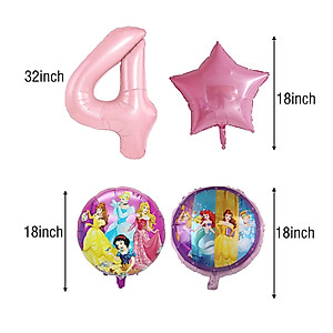 Princess Party 3rd Birthday Balloon Bouquet Decorations 7PCS Princess Foil Balloons For Girls Birthday Baby Shower Princess Themed Party Decorations (4th Birthday)