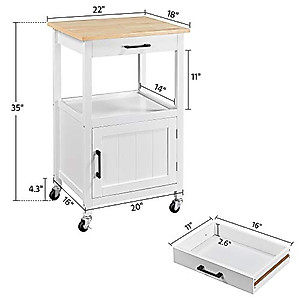 Yaheetech Rolling Kitchen Island with Single Door Cabinet and Storage Shelf, Kitchen Cart with Drawer on Swivel Wheels for Dining Room/Living Room, 18"x22"x35"H, White