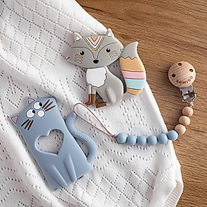 SAMiGO Baby Teething Toys Silicone Teether for Babies 0-6 and 6-12 Months Baby Chew Toys for Infant Boys and Girls - Blue Cat