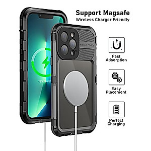WIFORT iPhone 13 Pro Waterproof Metal Case - Built-in [Screen Protector][15FT Military Grade Shockproof][IP68 Water Proof], Full Body Aluminum Protective Dropproof Cover, 6.1" Black
