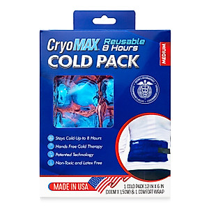 Cryo-Max Cold Pack, 8 Hour Reusable Cold Therapy Ice Pack for Elbows, Knees, Neck + More, Medium, 6" x 12" (1 Count)