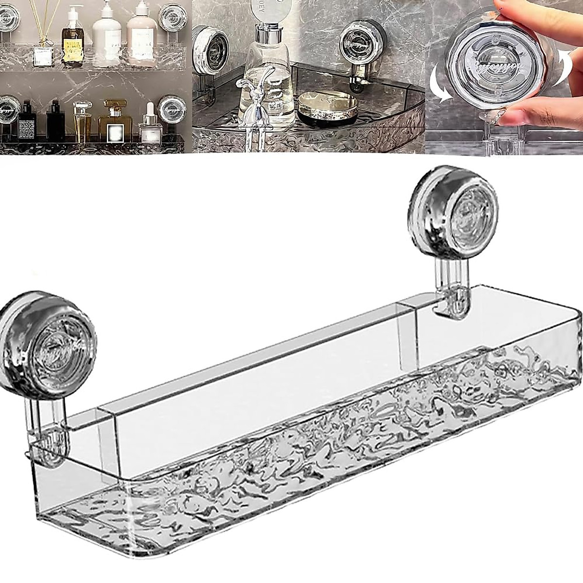 Attarrior Bathroom Suction Cup Storage Rack Without Punching Wall-mounted Shelf Bathroom Shower Storage Acrylic for Bathroom Storage (Clear, 2 PCS)