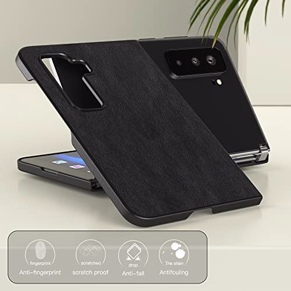 Foluu for Microsoft Surface Duo 2 Case, Surface Duo 2 2021 Leather Case, [Slim & Lightweight] PU Leather Back Cover Hard PC Durable Protective Phone Case for Microsoft Surface Duo 2 2021 (Blue)