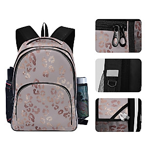OREZI Fashion Backpack for Women Girl Rose Gold Leopard Schoolbag Backpack Bookbags Travel Bag Casual Daypack Rucksack for Student Teenagers kid's