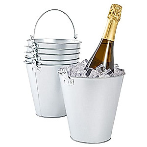 Juvale 6-Pack Large Galvanized Ice Buckets for Parties, 7-Inch Tall Metal Ice Pails with Handles for Champagne, Beer, Wine, Sports Drinks, Water, Table Centerpieces (100 oz Capacity)