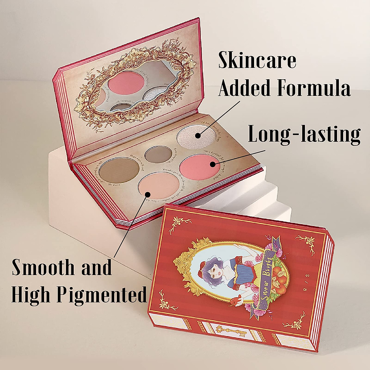 READY TO SHINE Snow Bright Contour Highlight Blush Makeup Palette - Smooth and Pigmented - Easy to Blend - Vegan and Cruelty Free - 5 Part Pressed Powder Makeup Kit - With Mirror For All Skin Types