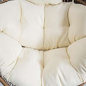 Barton 2-Pieces Stationary Wicker Egg Chair Oversized Egg Seat 350lbs Teardrop Cuddle Cocoon Chair Egg Basket Lounge Chair with Ottoman Indoor/Outdoor, Beige