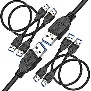 SAITECH IT 4 Pack 30CM Short Length USB 3.0 Type A Male to Male USB Cable Cord for Hard Drive Enclosures, Laptop Cooling Pad, DVD Players- Black