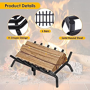 STBoo Fireplace Grate 20inch - Wood Stove Fire Grates Heavy Duty | Fireplace Log Holder | Firewood Log Burning Wrought Cast Iron Rack | Fire Pit Tray for Indoor Chimney Hearth & Outdoor Kindling Tool
