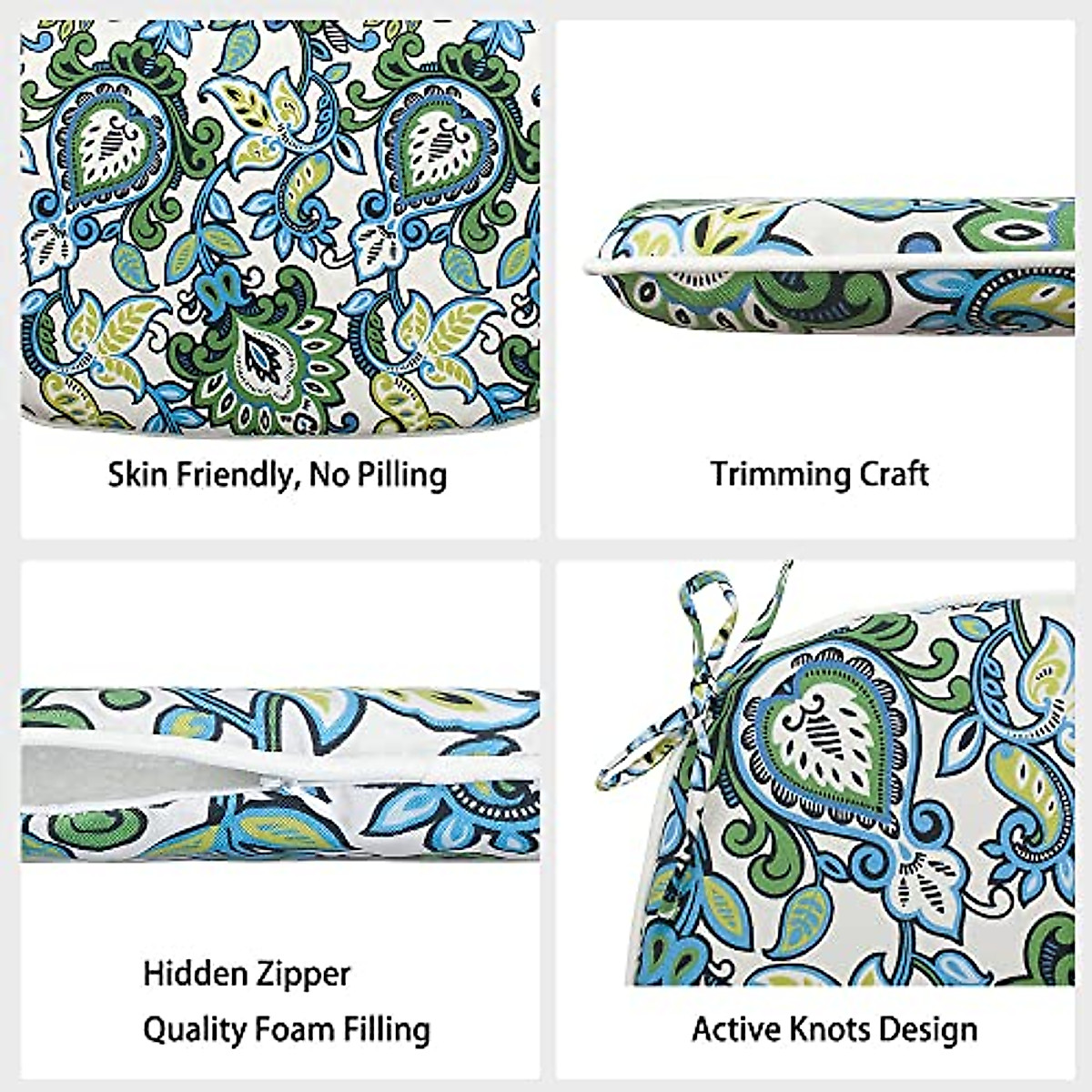 MAGPIE FABRICS Outdoor/Indoor Chair Cushions with Ties, Waterproof All Weather Patio Seat Pads for Patio Furniture Home Office Garden Decoration 17"x16"x2" (Botanical Blue Green, Set of 4)