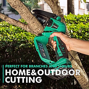 POPULO 5-inch Cordless Mini Chainsaw, 20V MAX 2.0Ah Power Chain Saws Rechargeable, Portable Small Pruning Saw for Tree and Wood, One-Hand Handheld Electric Chainsaw with Battery and Charger