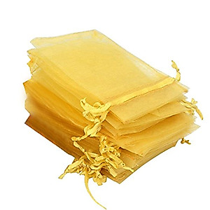 Rbenxia 100 Pcs Drawstring Organza Pouches 4 by 6 Inches Jewelry Favor Pouch Bags Wedding Party Festival Gift Candy Bag Color Gold