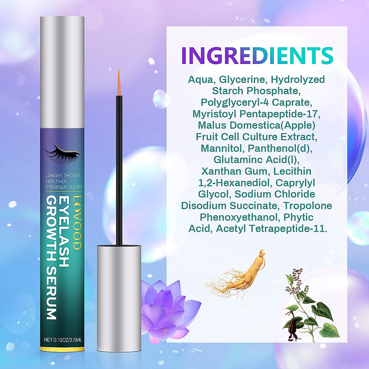 LOVOOD Premium Eyelash Growth Serum Booster, Lash & Eyebrow Enhancer Serum with Biotin & Natural Growth Peptides, Promotes Long Thick Lashes and Brows Irritation Free