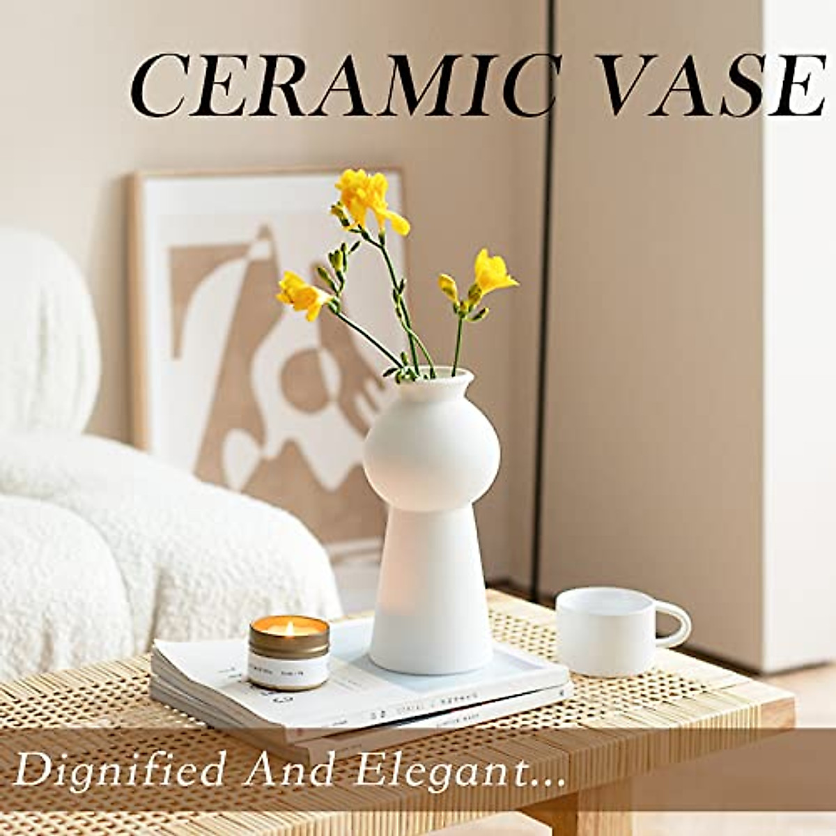 Vases for Decor Ceramic Flower Vase Room Decor Modern Rustic Home Decor Cute Small Vases Distinctive Shelf Decor Farmhouse Wall Boho DéCor White Vase