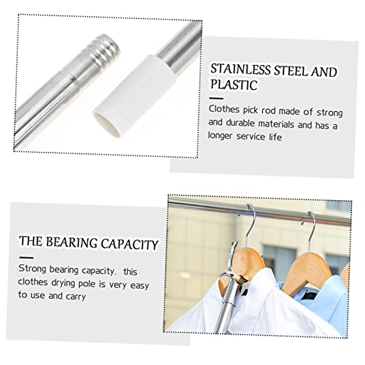 Zerodeko 2pcs Stitching Clothes Rail Utility Hooks Sturdy Clothesline Rod Clothes Picking Rod Clothesline Pole Outdoor Hanging Hooks Laundry Clothes Reach Tool Drying Clothes Plastic u-Hook