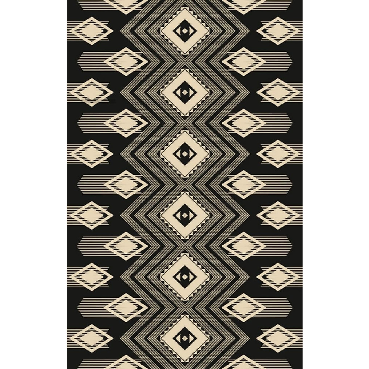 Bohemian Tribal Black Beige Washable Soft Wool Area Rugs for Living Room Bedroom Non Shedding Moroccan Southwest Carpet Under Dining Table Lux Home Office Floor Rug 6x10