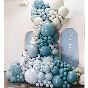 Dusty Blue Balloon Garland - Double Stuffed Blue Sand White Balloon Arch Different Size for Baby Shower Bridal Shower Birthday Wedding Boho Graduation Party Decoration