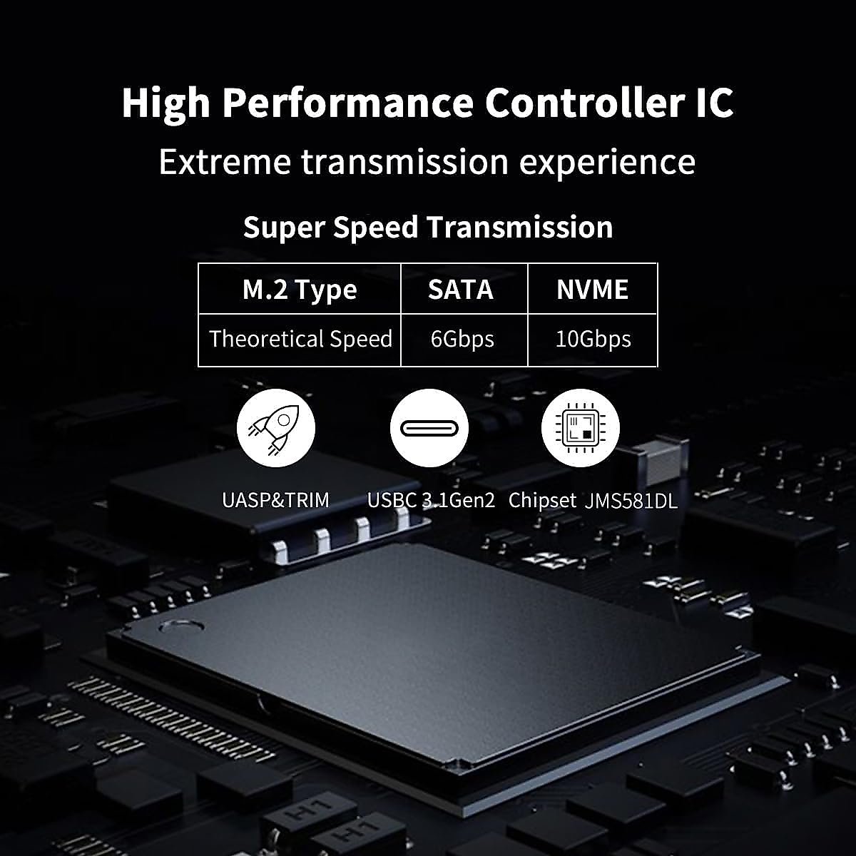 SSK Aluminum M.2 to USB NVMe SATA SSD Enclosure Reader, Tool-Free USB 3.2 Gen 2 10Gbps NVMe PCI-E 6Gbps SATA M-Key / B+M Key Solid State Drive External Adapter With UASP Trim, for SSDs 2242 2260 2280