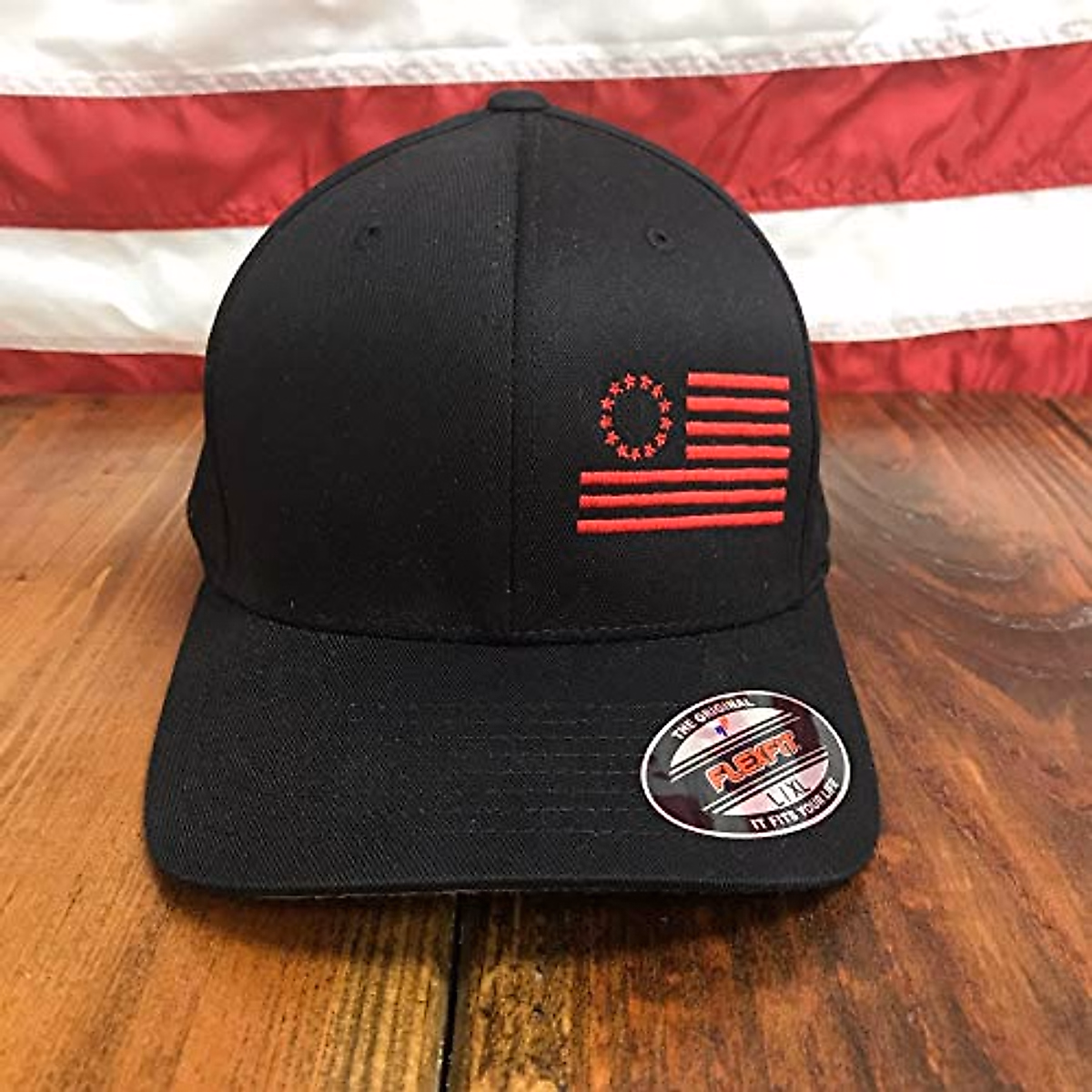 Betsy Ross Flexfit Side Flag Hat - XL/2XL Black