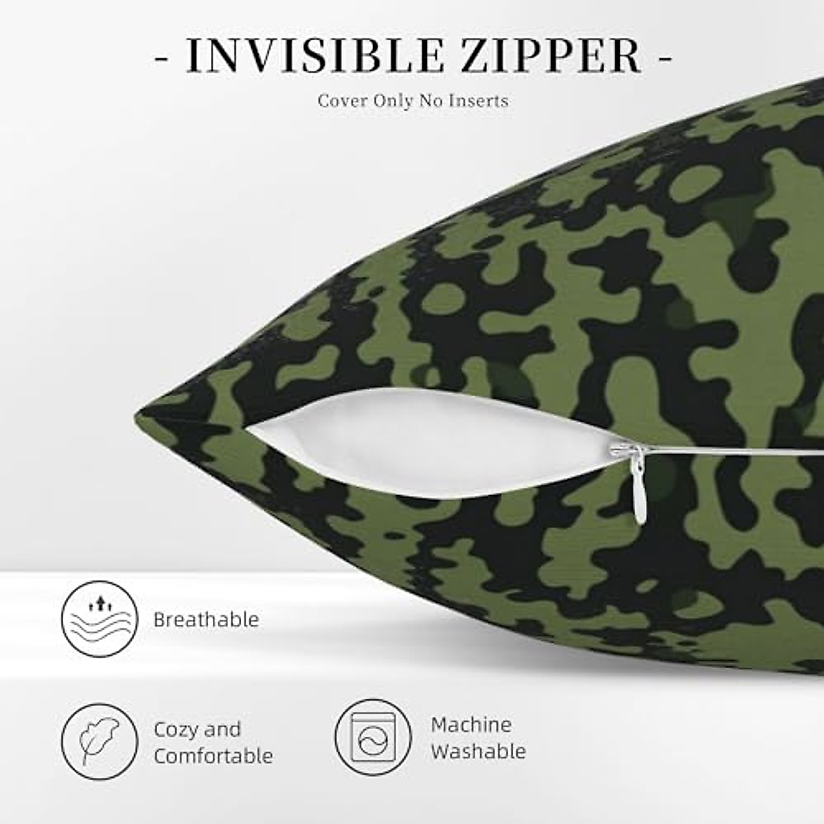 AdaNti Camo Green Print Corduroy Throw Pillow Covers Soft Square Throw Pillow Case Home Decorations for Bed Sofa Living Room 16"x16"